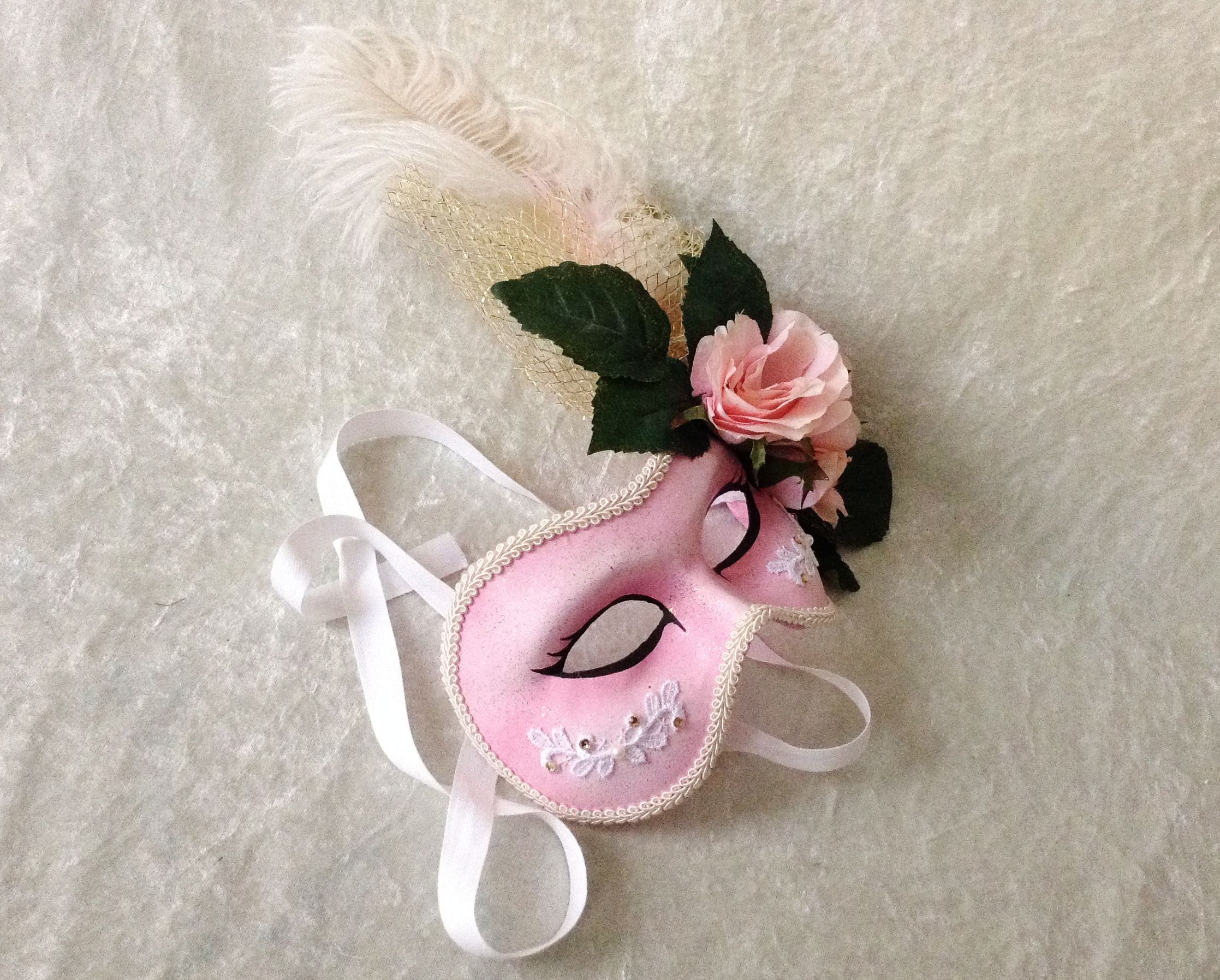 Artisan half mask: 'Fancy pink roses' flowers tulle | Etsy