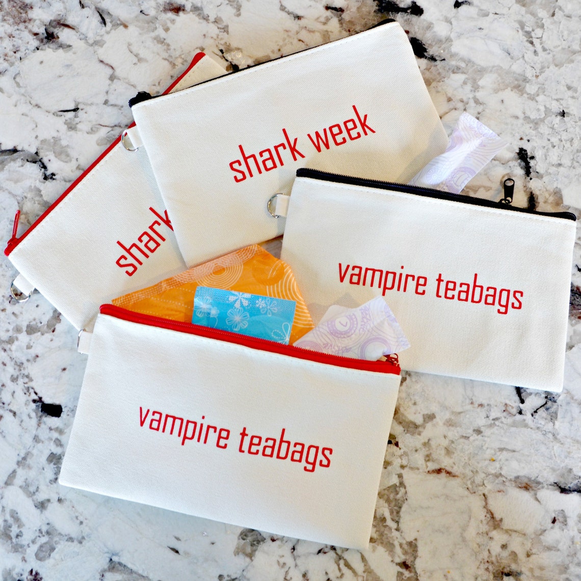 Tampon/pads Pouch - Vampire Teabags & Shark Week Zippered Bag - Etsy