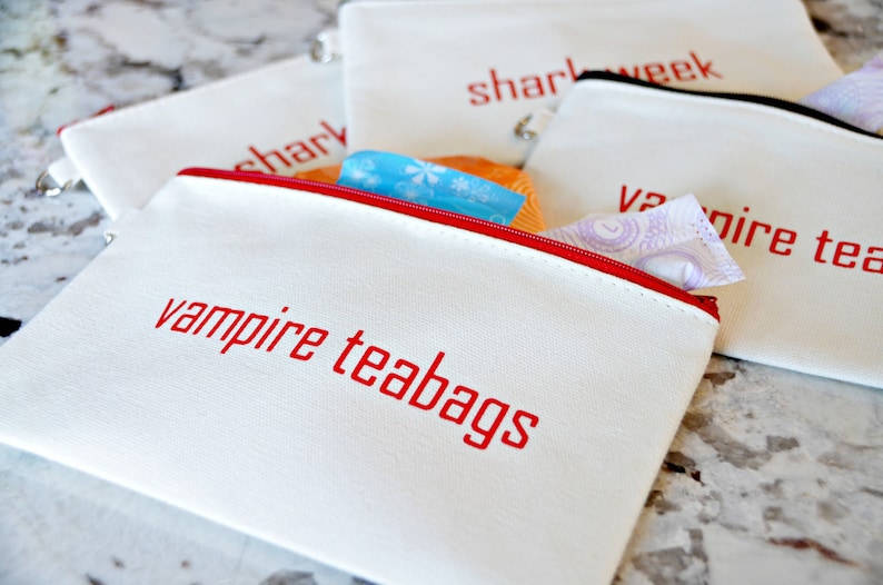 Tampon/pads Pouch - Vampire Teabags & Shark Week Zippered Bag - Etsy