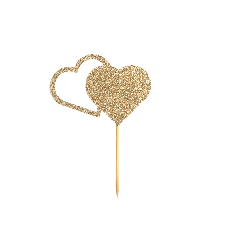 Gold Heart Cupcake Topper, Rehearsal Dinner Decorations, Bridal Shower ...
