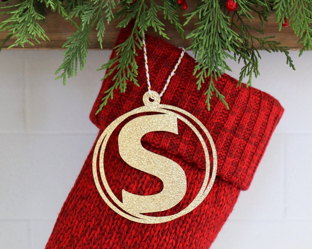Christmas Stocking Cursive Initial Letter Glitter Stocking Tag ...