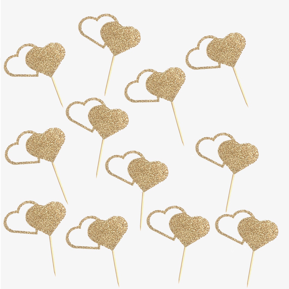 Gold Heart Cupcake Topper, Rehearsal Dinner Decorations, Bridal Shower ...
