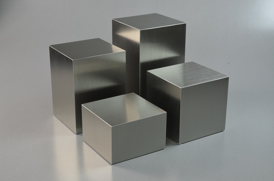 Mini Display Pedestals, Cubes and Risers, Brushed Aluminum, Silver ...