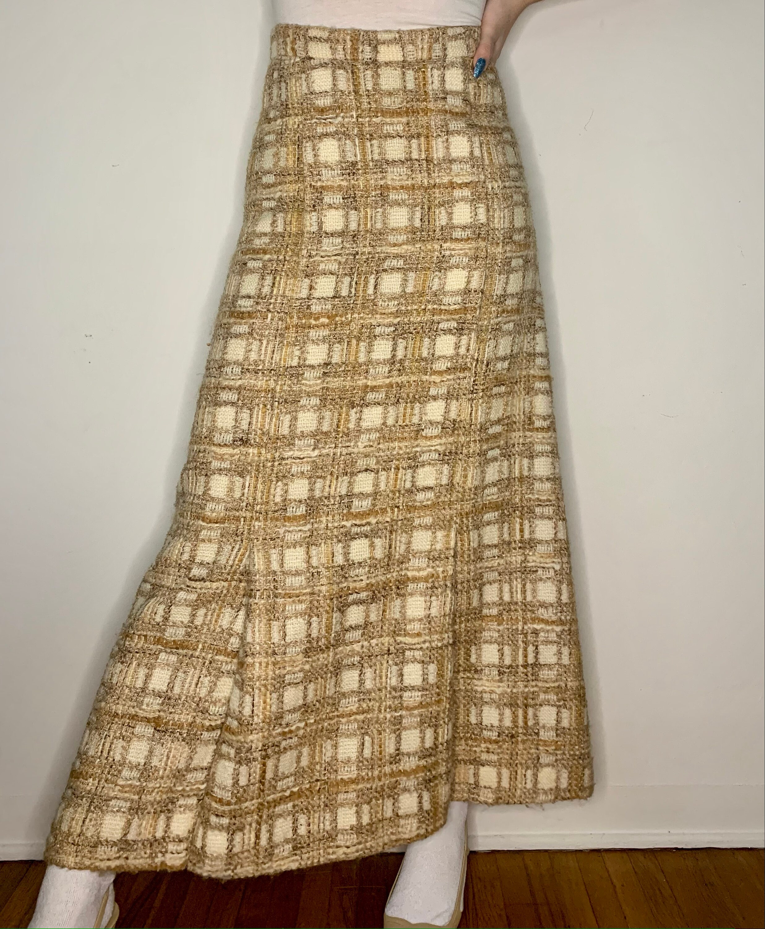 Vintage 70's Cream and Tan Wool Plaid High Waisted Maxi Skirt - Etsy