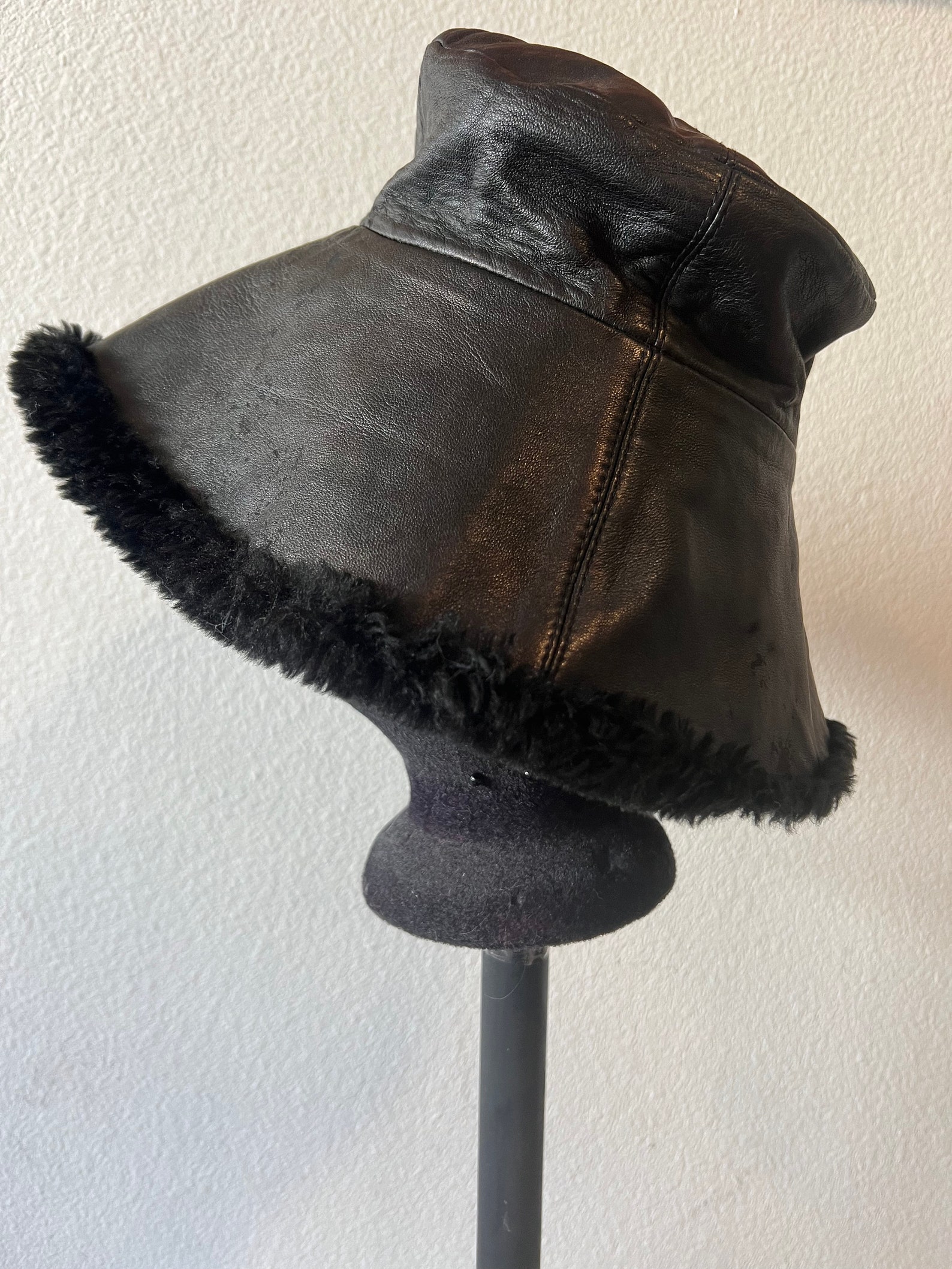 Vintage Gilly Forge London Black Shearling Leather Bucket Hat - Etsy