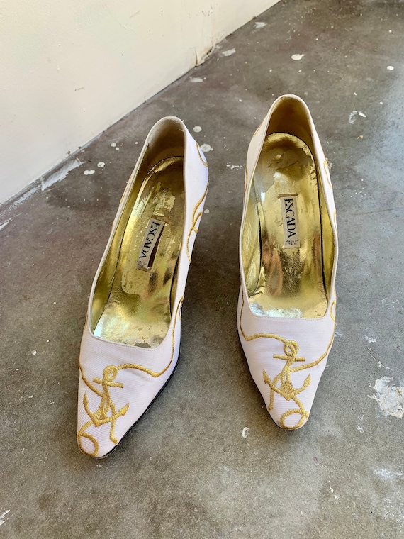 ESCADA 80’s White and Gold Anchor Heels - Gem