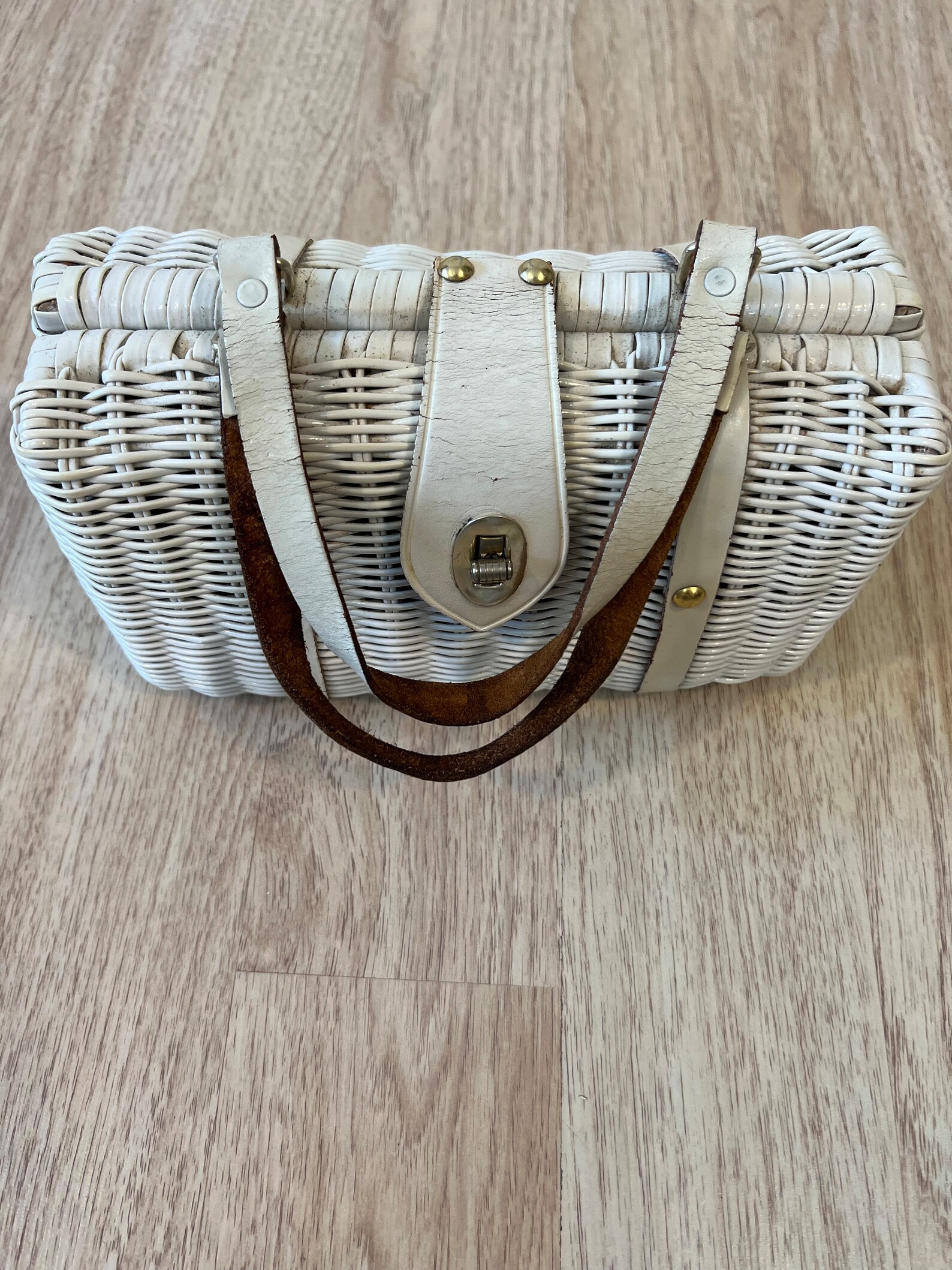 Vintage White Wicker Handbag - Etsy