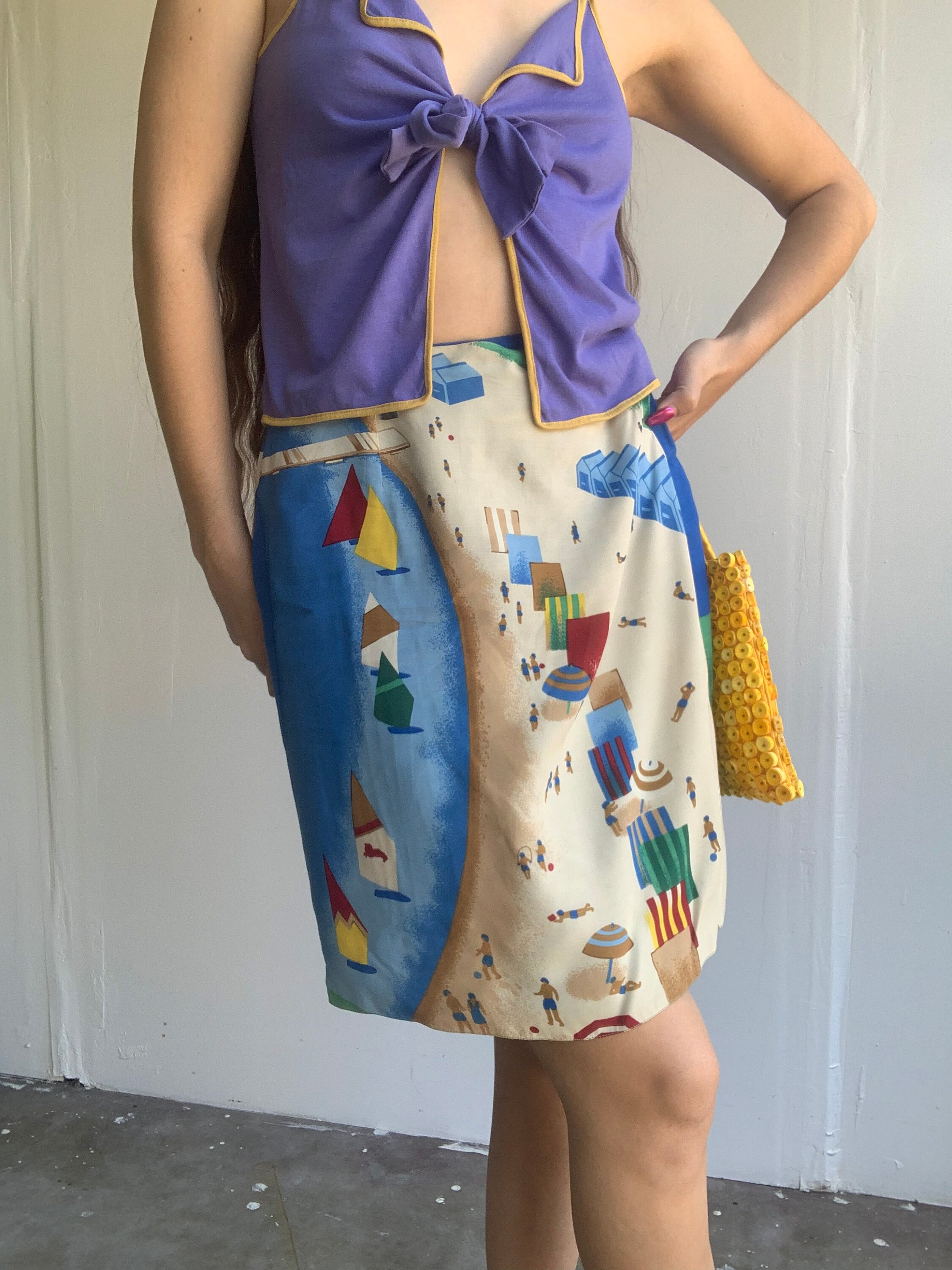 Vintage Beach Scene Wrap Skirt - Etsy