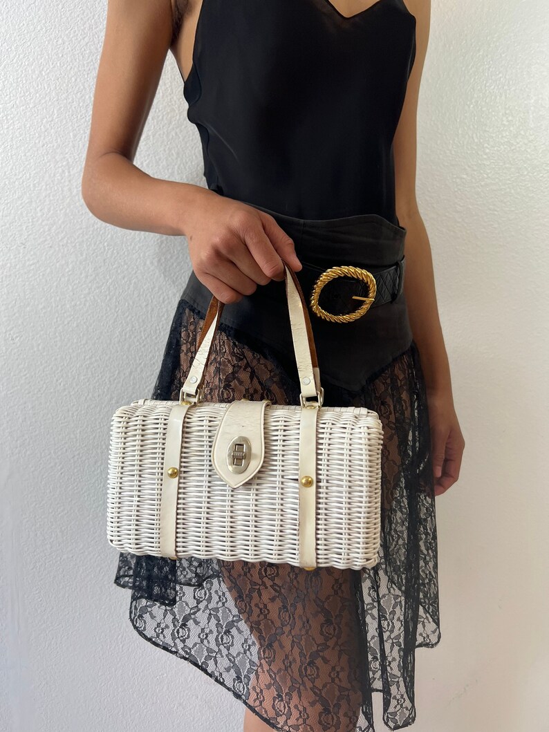 Vintage White Wicker Handbag - Etsy