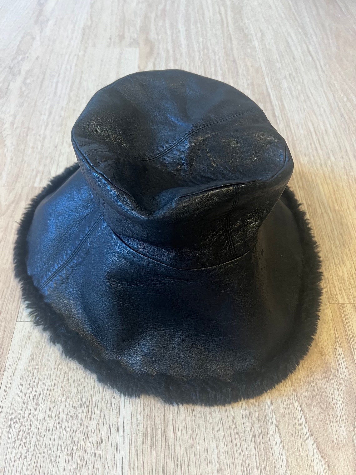 Vintage Gilly Forge London Black Shearling Leather Bucket Hat - Etsy