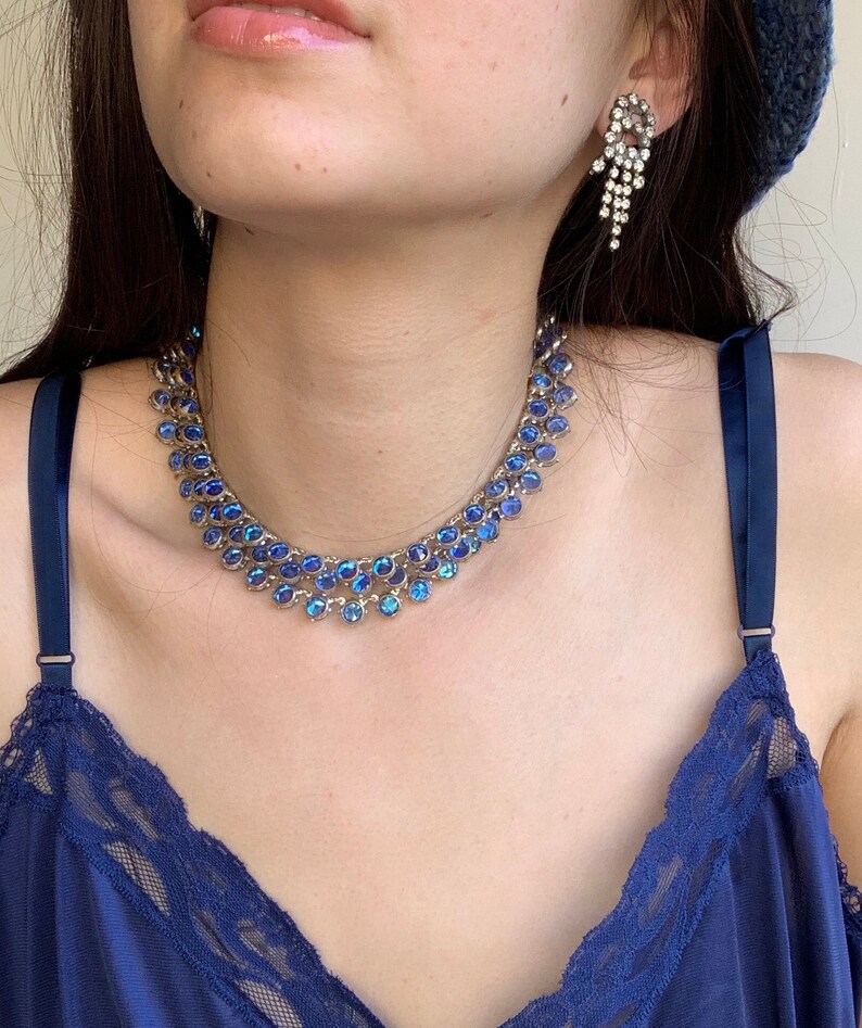 Vintage 50's Blue Beaded Choker - Etsy