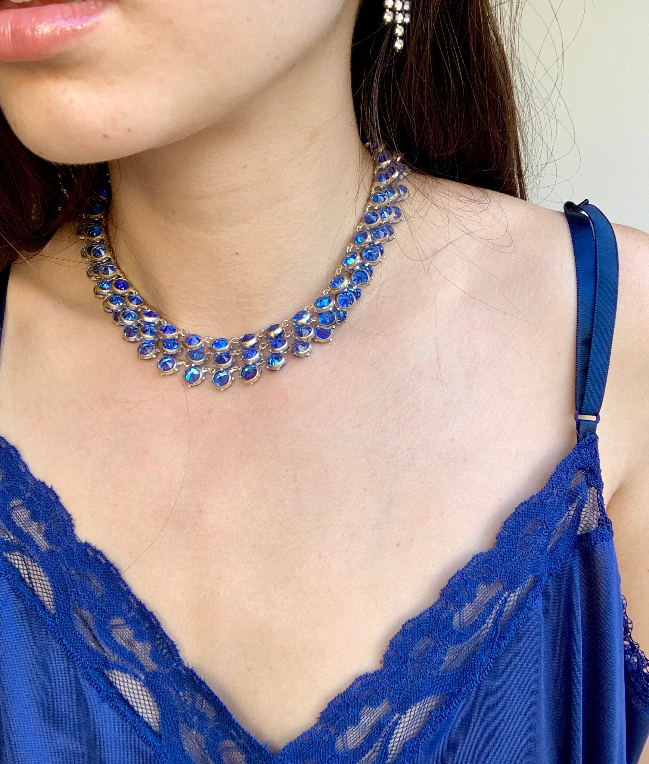 Vintage 50's Blue Beaded Choker - Etsy