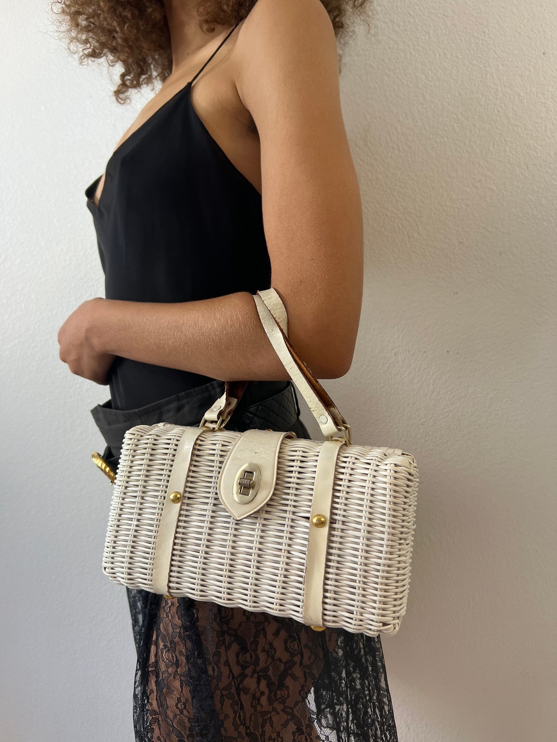Vintage White Wicker Handbag - Etsy