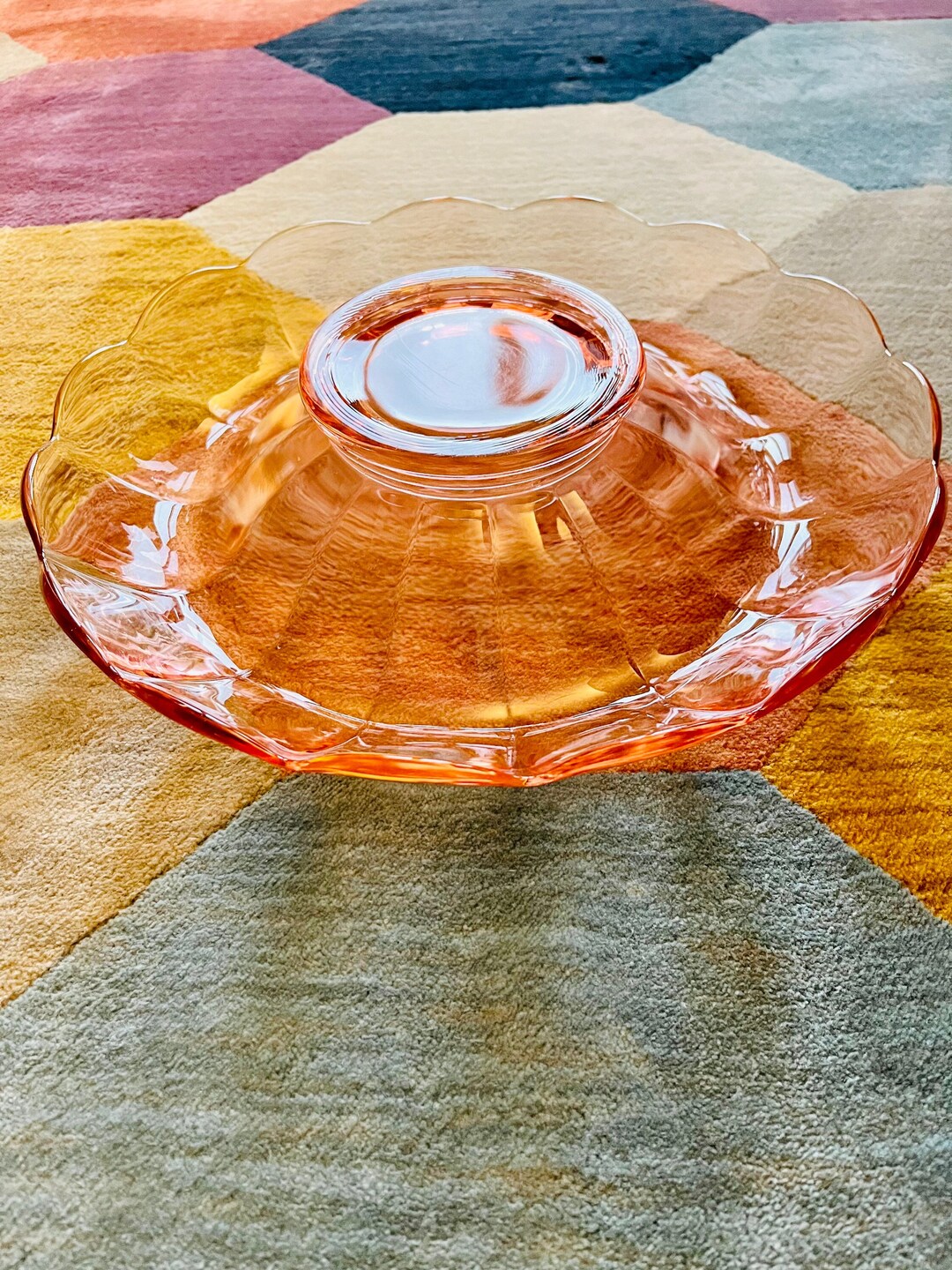 Pink Depression Glass Rolled Edge Centerpiece or Console Bowl - Etsy