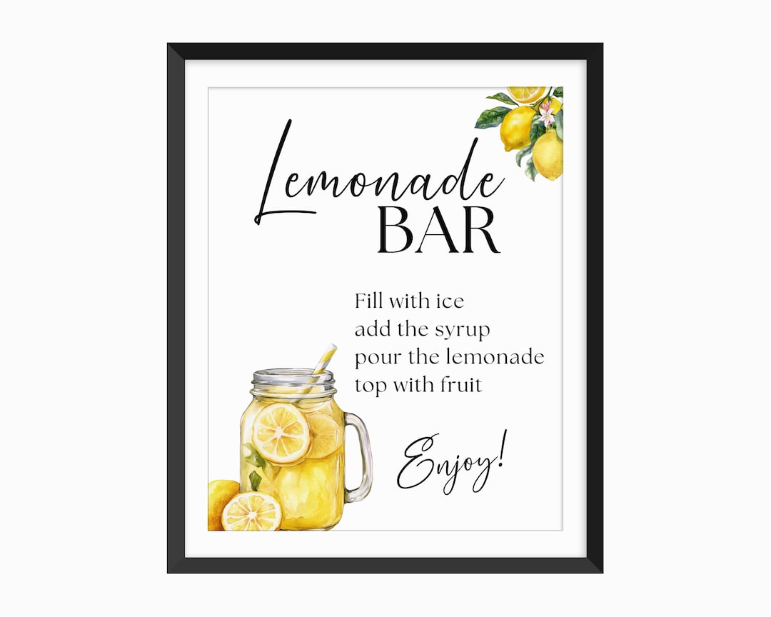 Lemonade Bar Sign Printable, Lemonade Stand Decor, Baby Shower Lemon ...