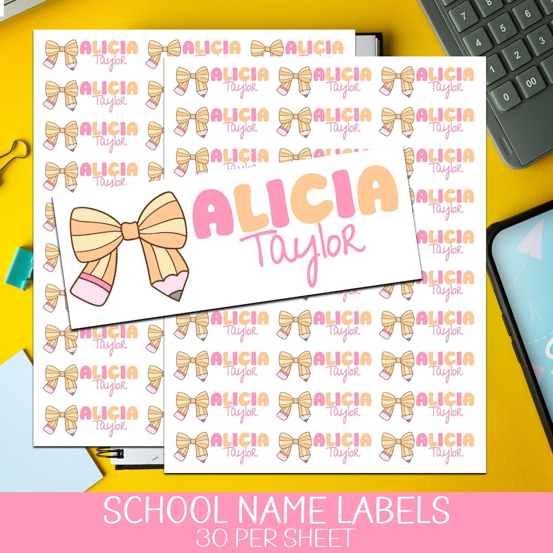 Personalized Pencil Bow Name Labels: Waterproof School Stickers - Etsy