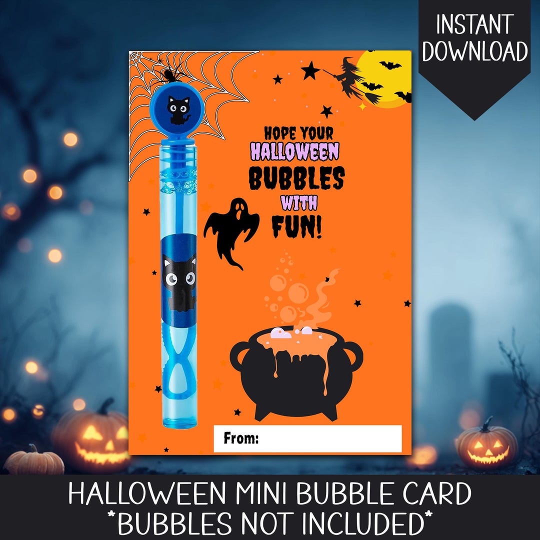 Halloween Bubble Favor Card | Kids Classroom Halloween Gift Tag ...