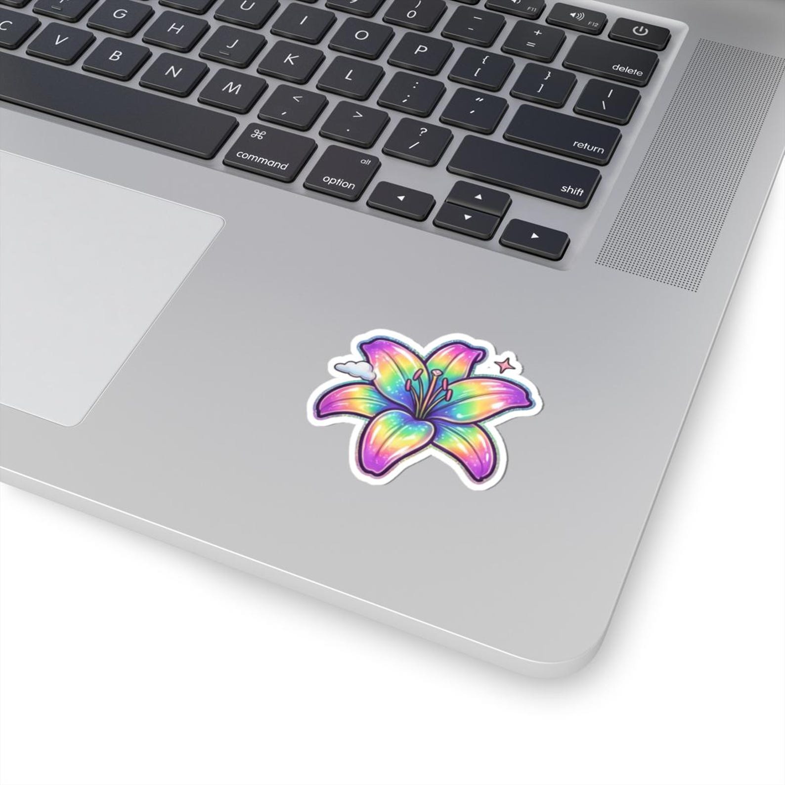 Rainbow Lily Sticker | Kiss-cut Vinyl Sticker, Holographic Flower Decal ...
