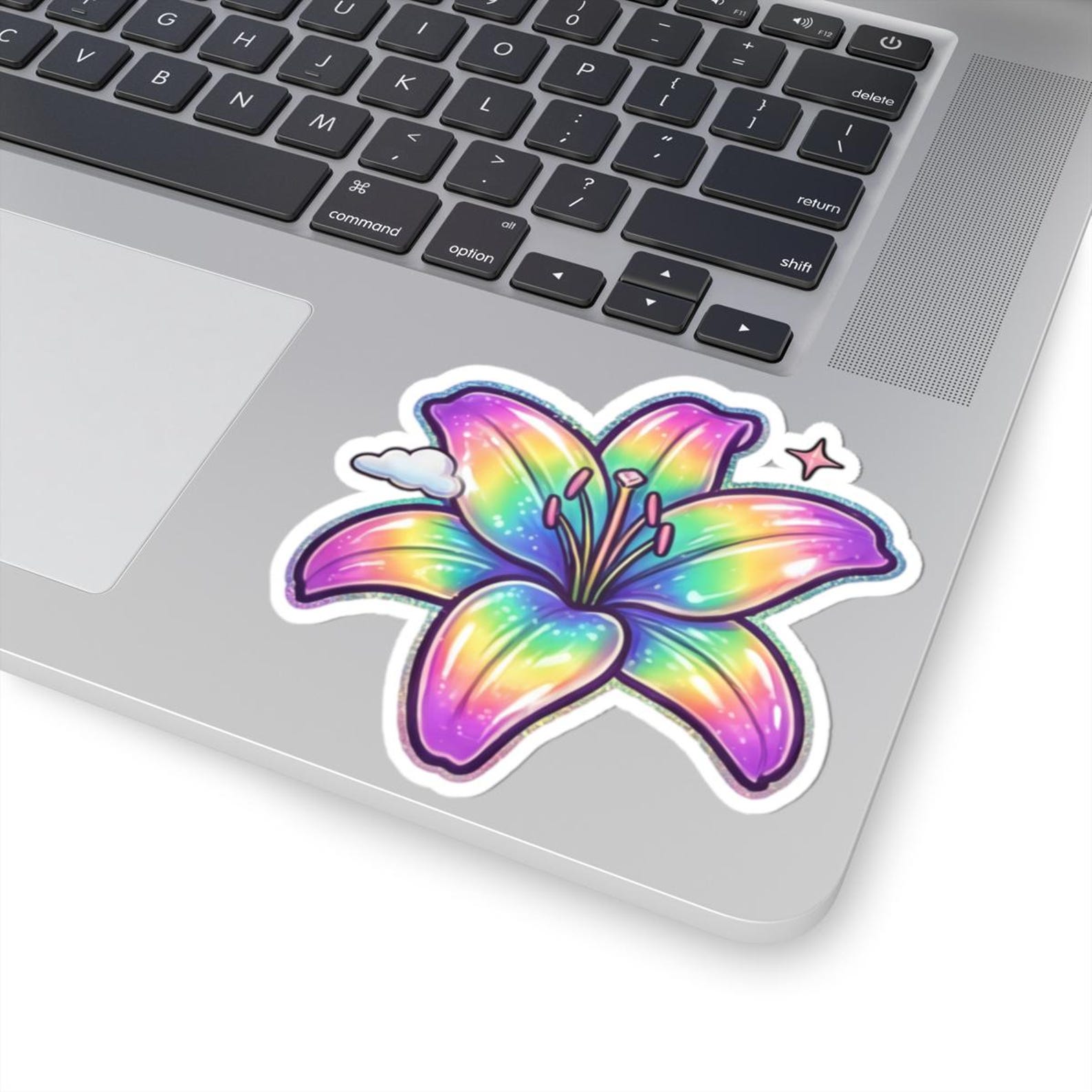 Rainbow Lily Sticker | Kiss-cut Vinyl Sticker, Holographic Flower Decal ...