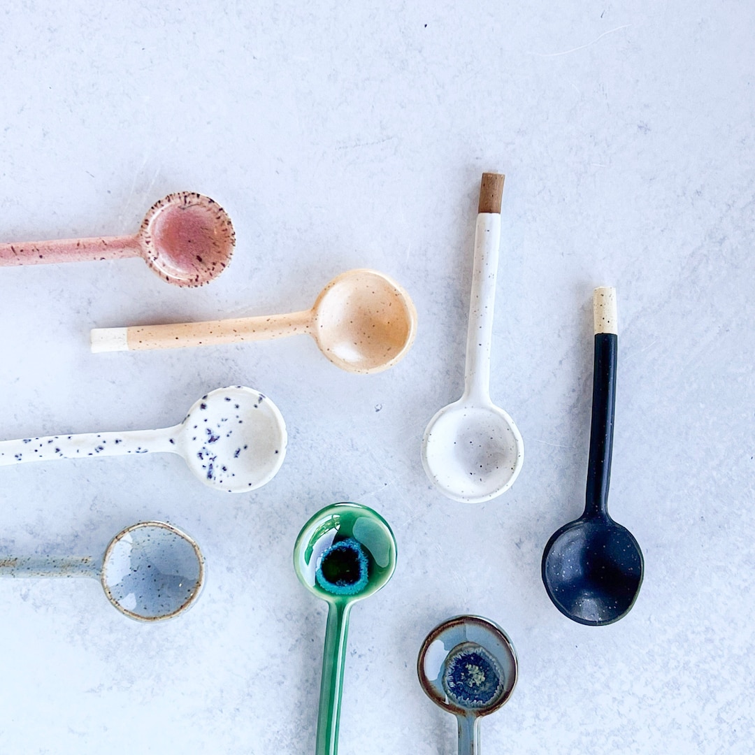 BEST SELLER Glazed Ceramic Spoon: Small Handmade Charcuterie Scoop - Etsy