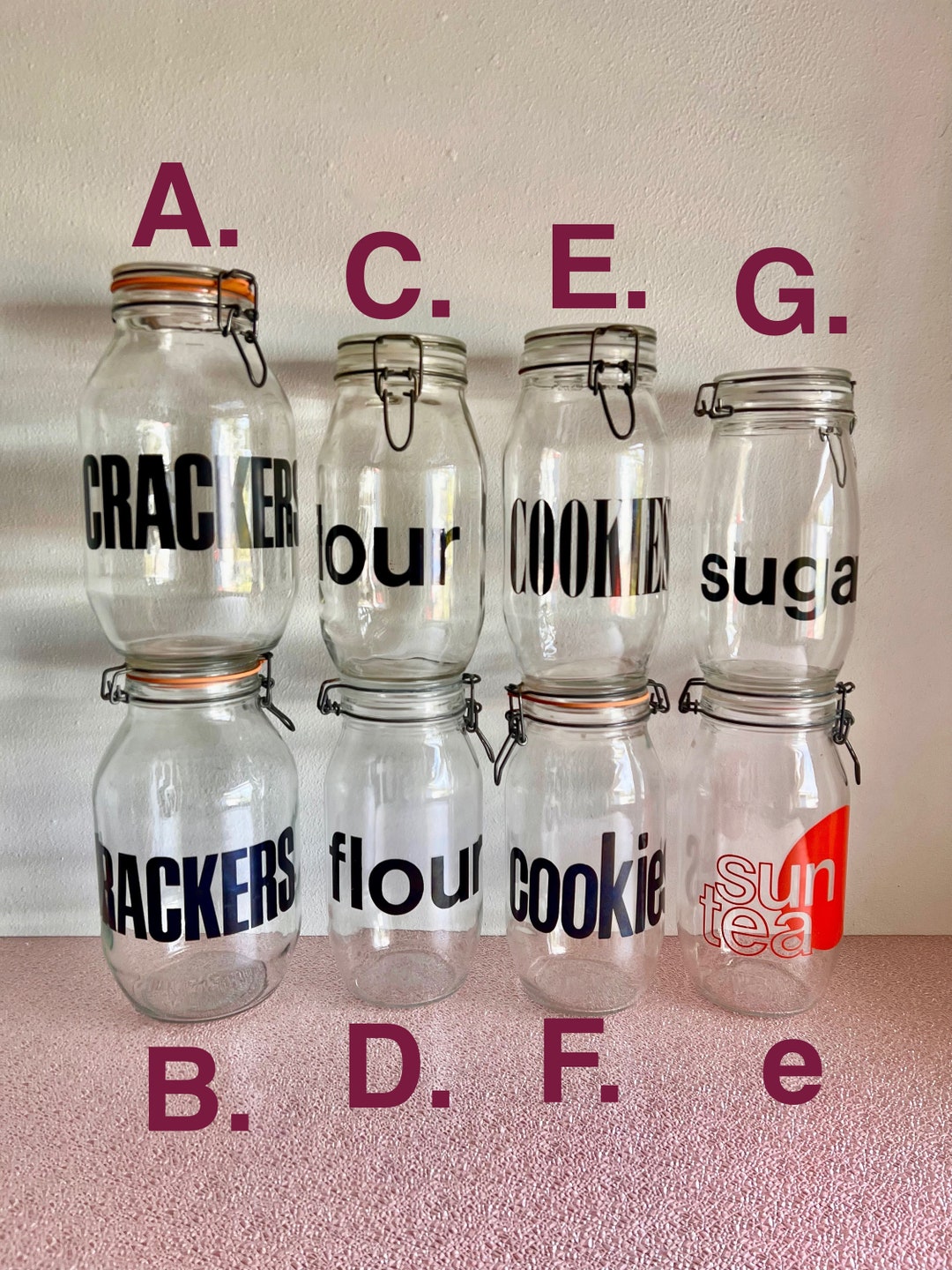 Vintage Typography Glass Jar Canisters Hermetic Seal Flour Sugar ...