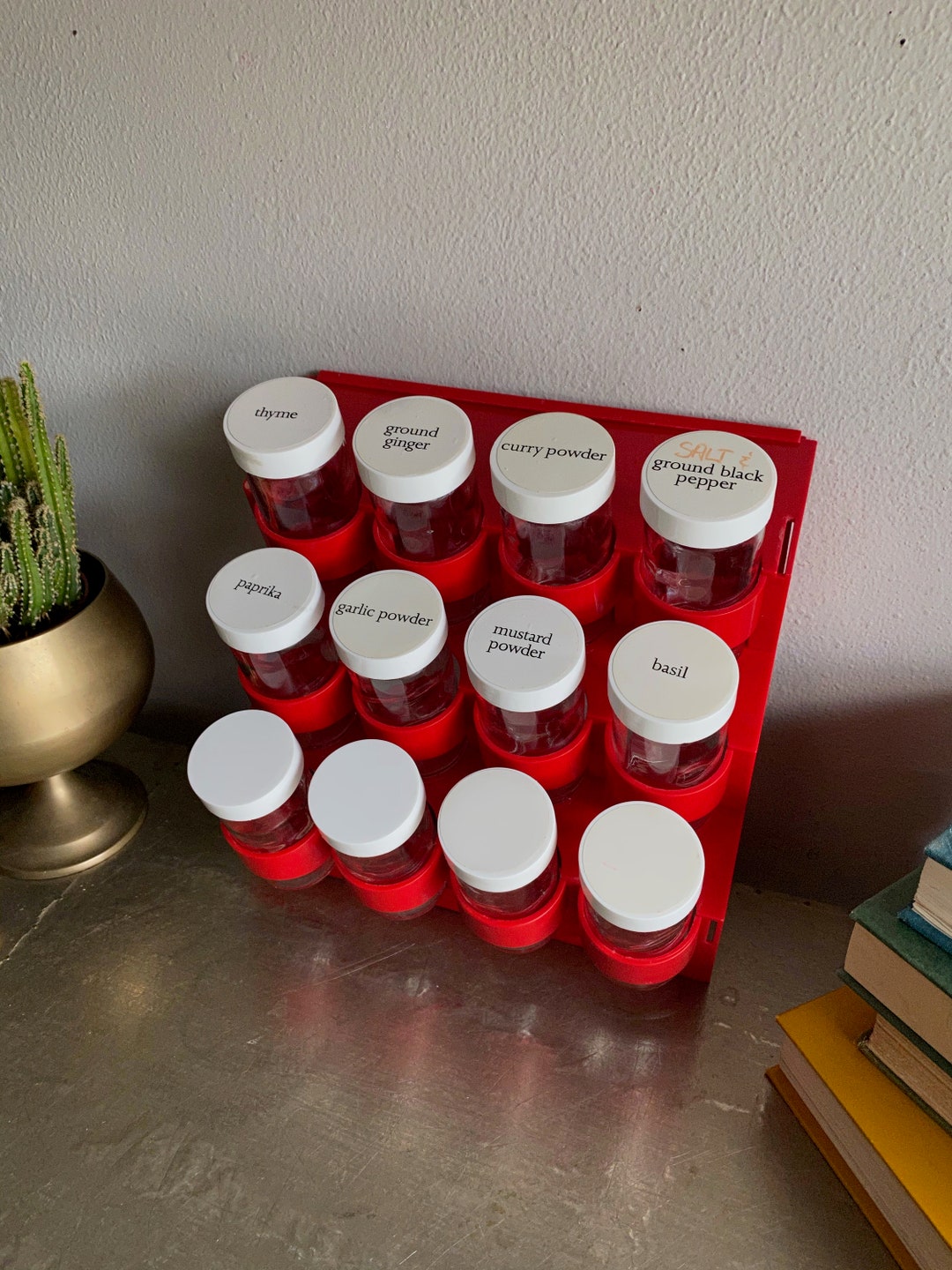 Vintage Red Copco Spice Rack With Jars Sam Lebowitz - Etsy