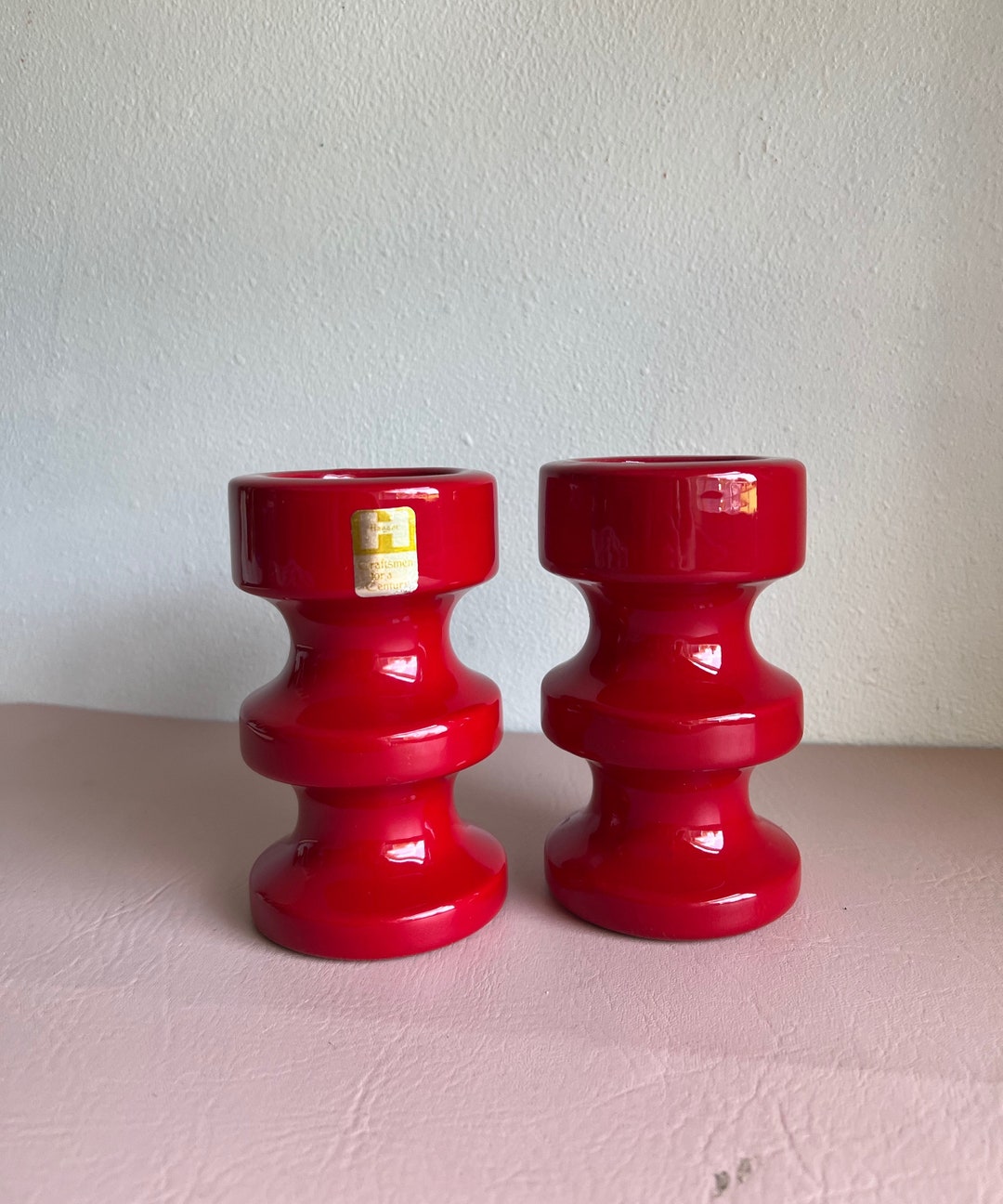 Vintage Haeger Red Candlestick Pair Mcm Alrun Guest - Etsy