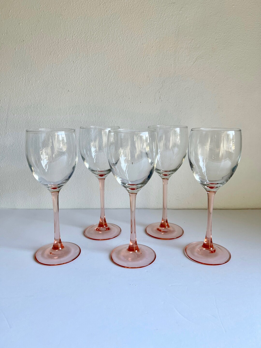 Vintage Pink Stem Wine Glasses Luminarc France Set of 5 Stemware Rosé ...