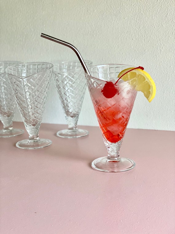 Vintage Clear Ice Cream Cone Glassware Bormioli Rocco Set Of 5 Etsy