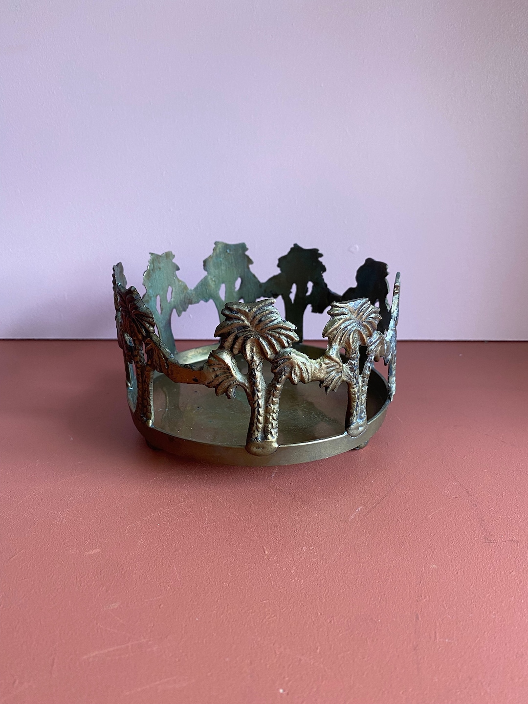 Vintage Solid Brass Palm Tree Pillar Candle Holder Palm Beach Chic - Etsy