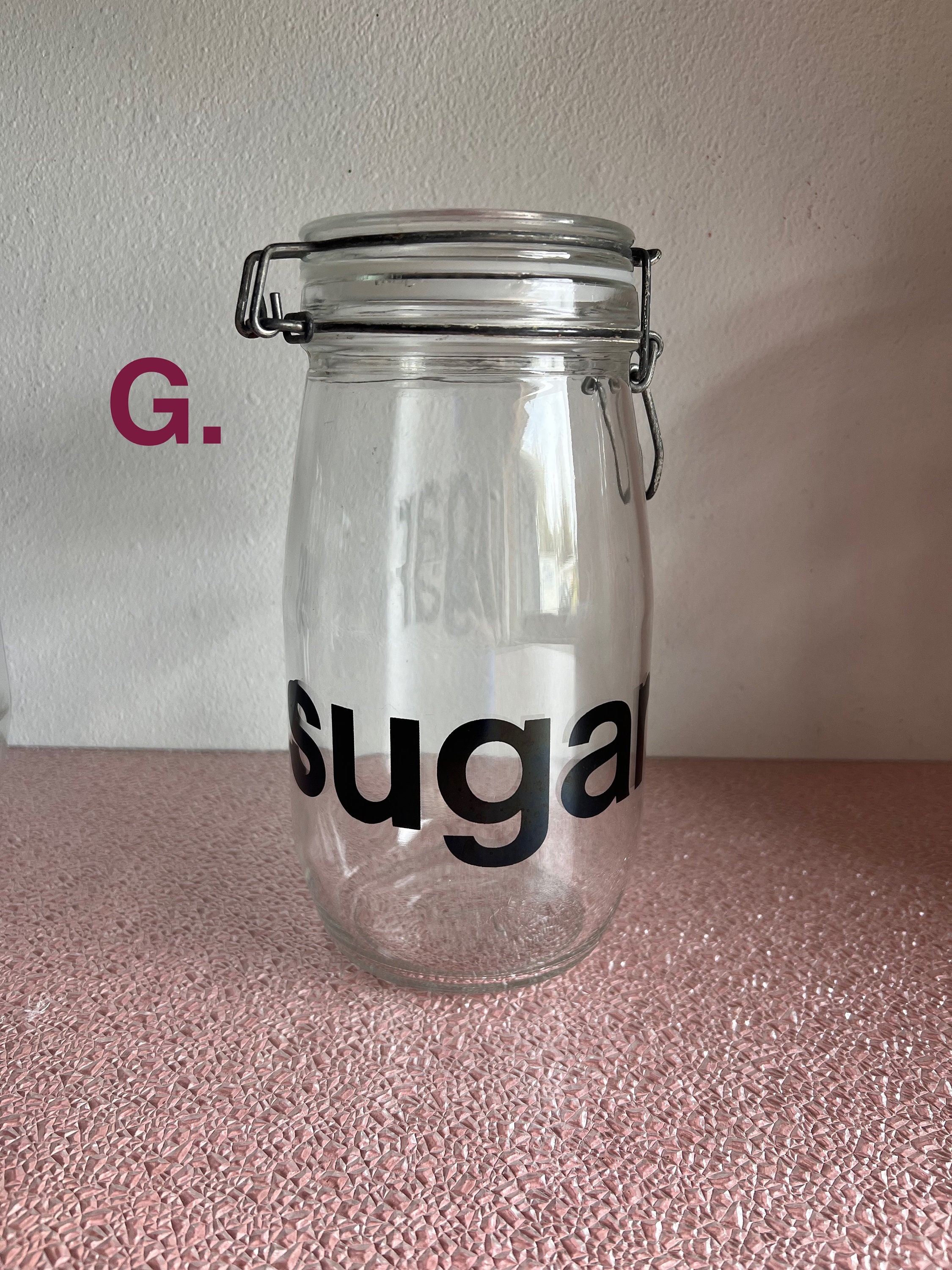 Vintage Typography Glass Jar Canisters Hermetic Seal Flour Sugar ...