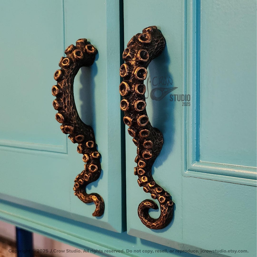 Octopus door pull, nautical knobs, kitchen cabinet hardware, kraken ...