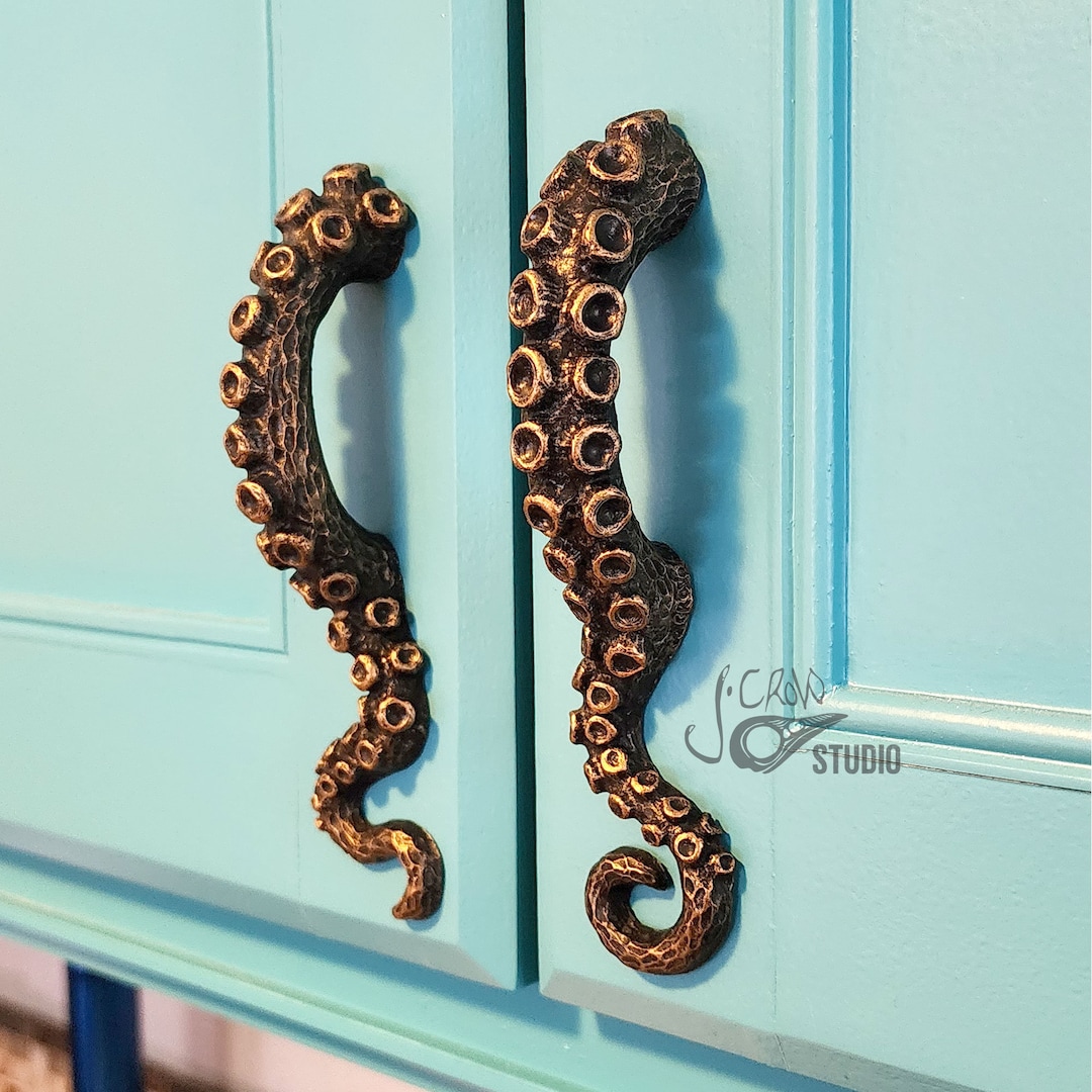 Octopus Door Pull, Nautical Knobs, Kitchen Cabinet Hardware, Kraken ...