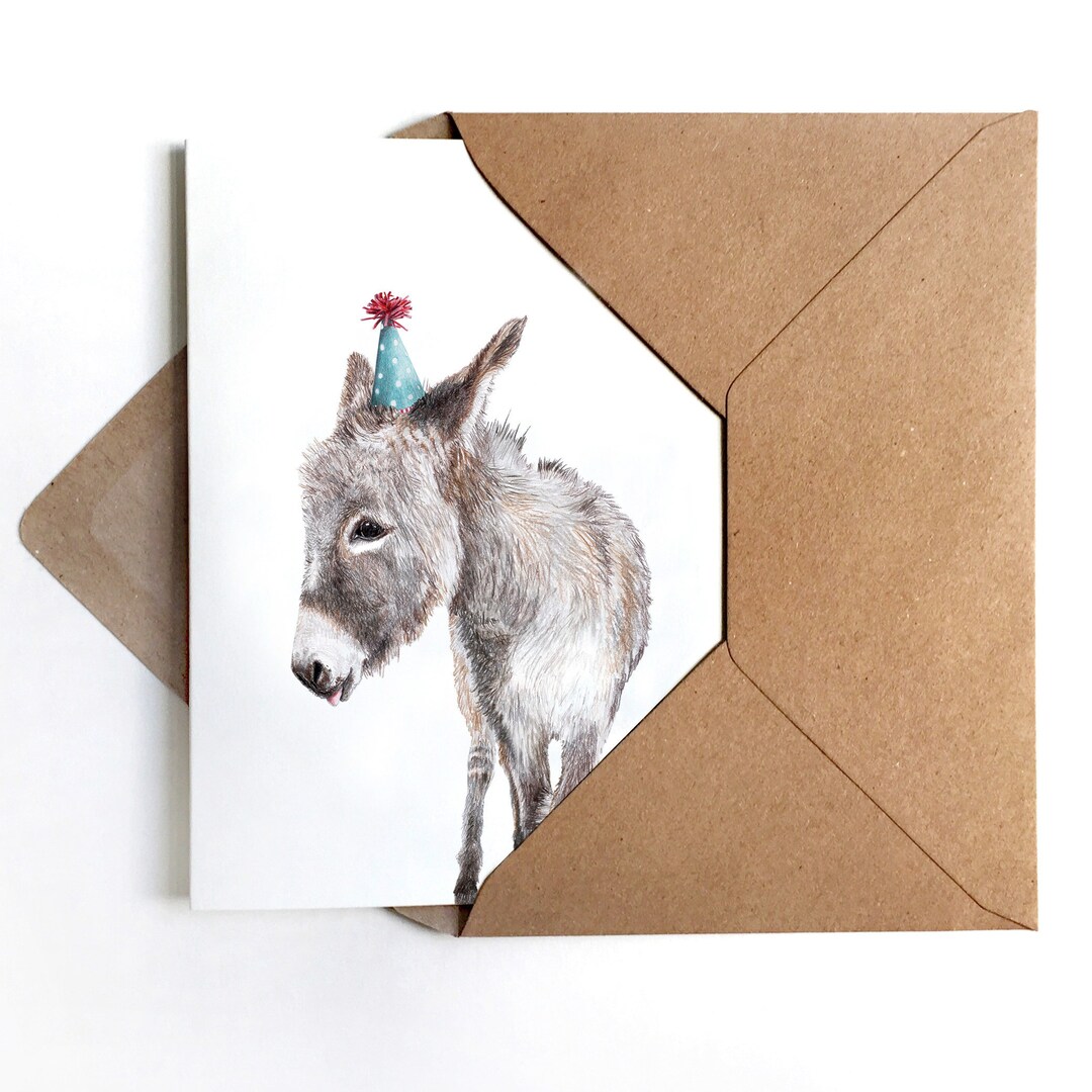 3x Greeting Card Donkey With Party Hat Greeting Card Birthday Card ...
