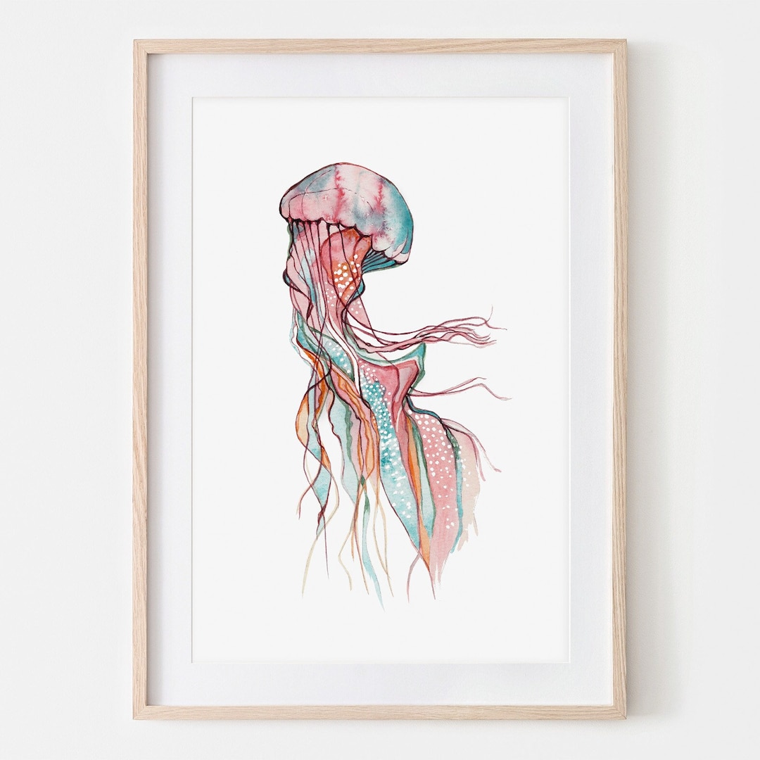 Qualle Aquarell Porträt Zeichnung Fine Art Print, Giclée Print ...