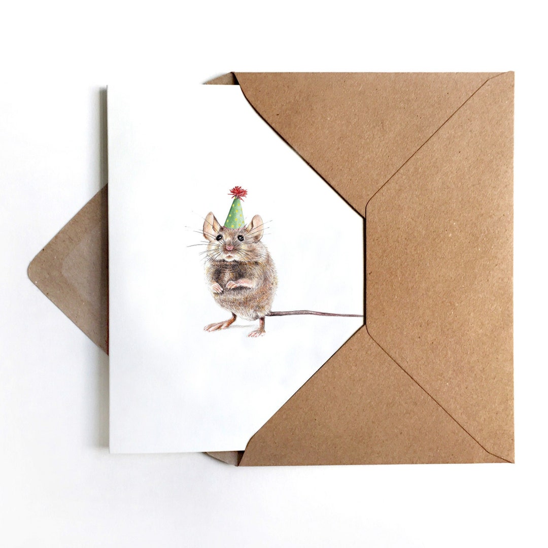 3x Greeting Card Mouse With Party Hat Congratulations Card - Etsy
