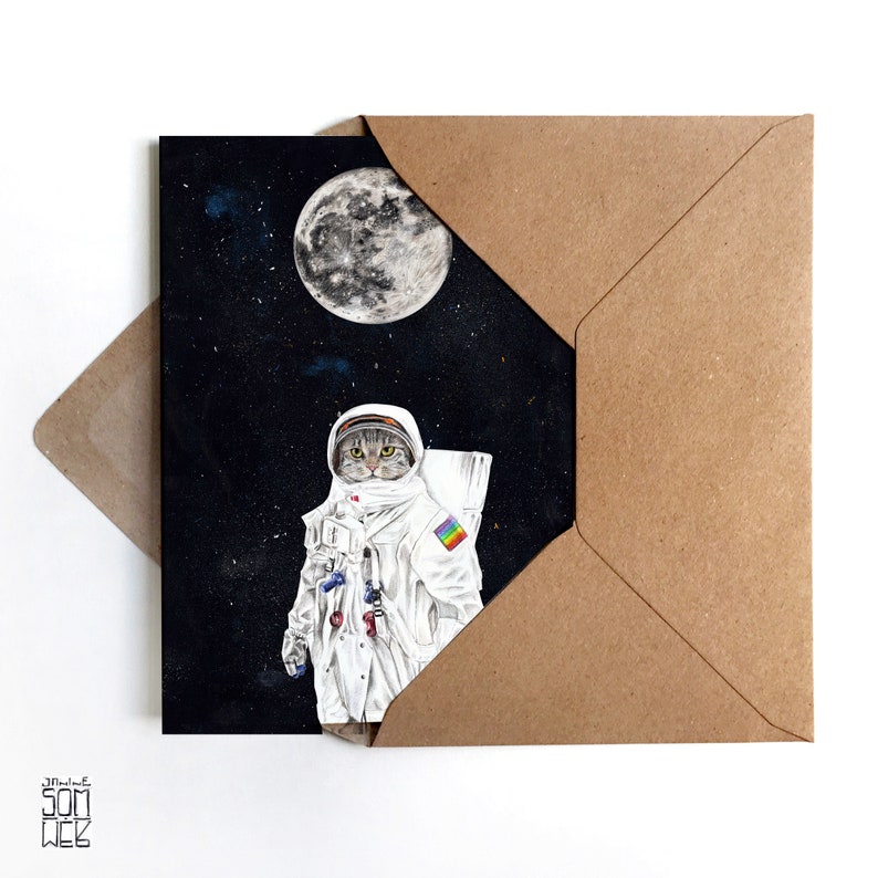 Spacecat Greeting Card Birthday Card Cat in Space Congratulations Card ...