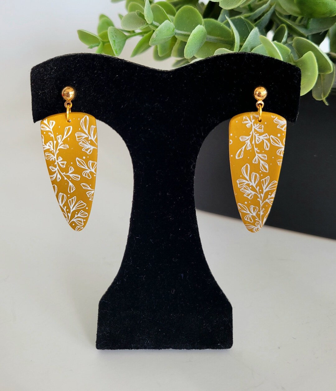 Mustard Yellow Polymer Clay Dagger Earrings, Lightweight Minimalistic ...