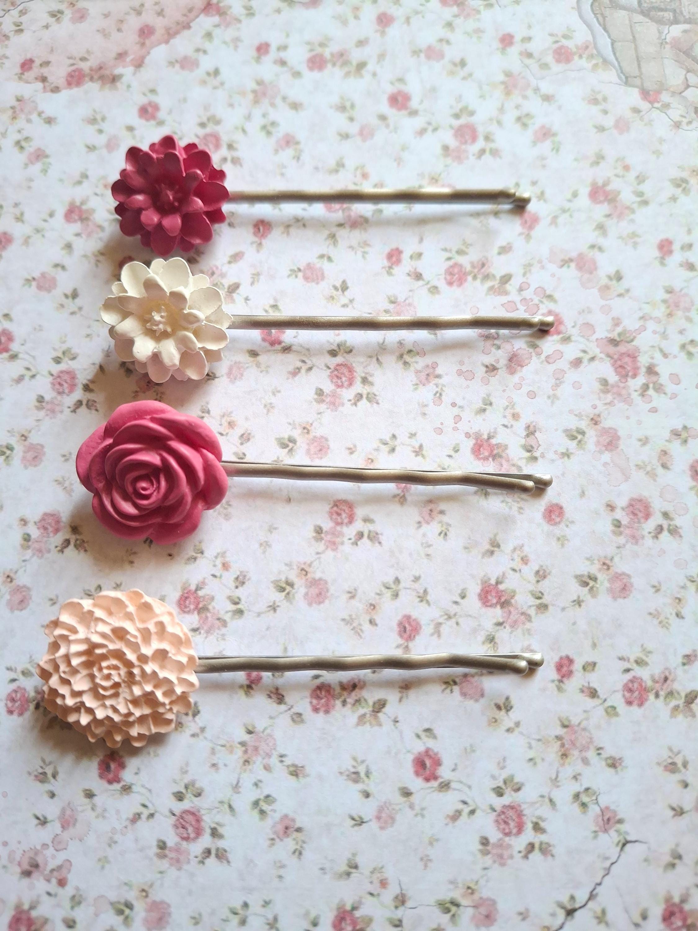 Fuchsia Floral Bobby Pins Set of 4, Floral Hair Pins, Gift for Her ...
