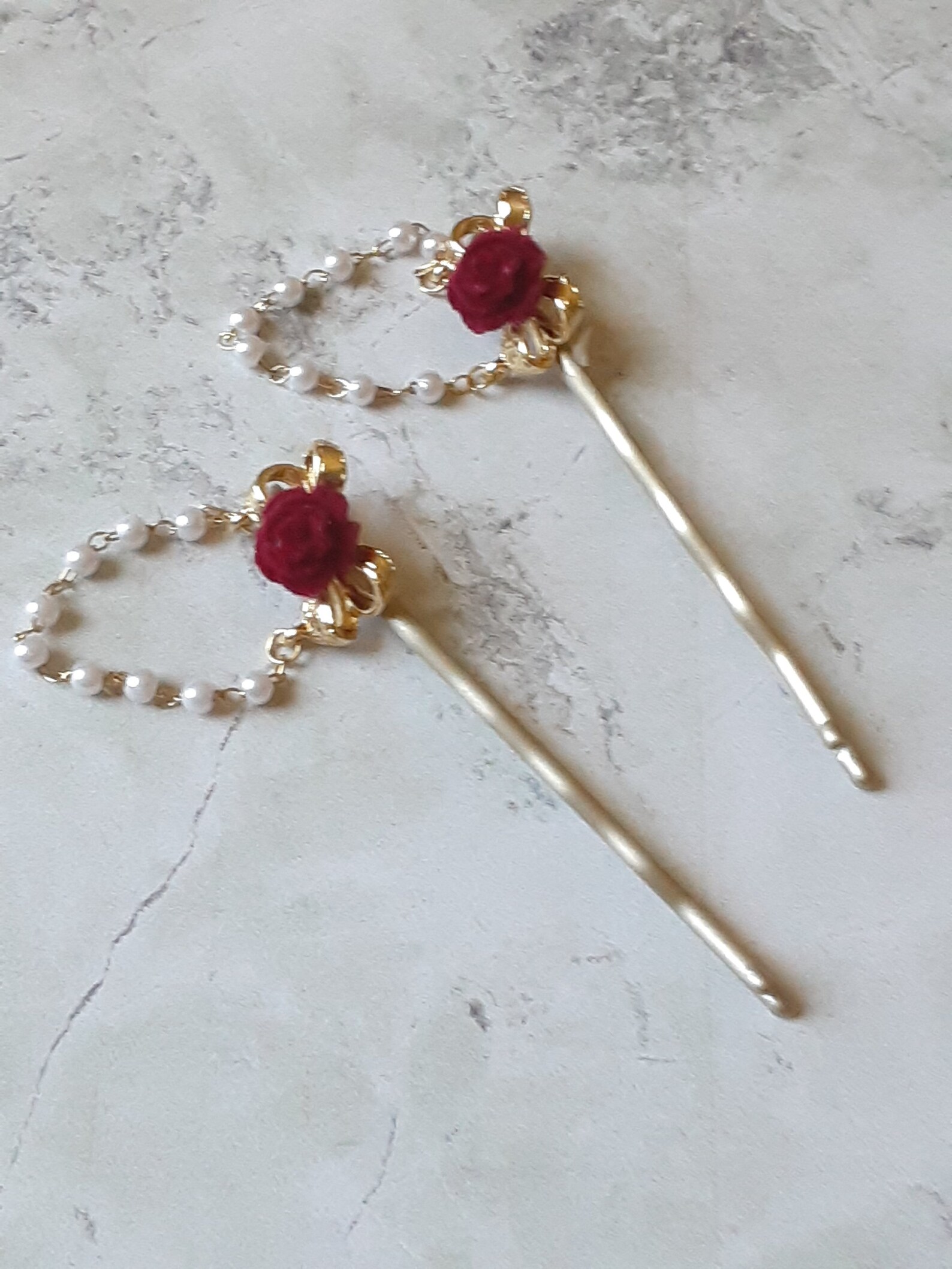 Red Roses Bobby Pins Set of 2, Red Flowers Bobby Pins Gift Under 20 ...