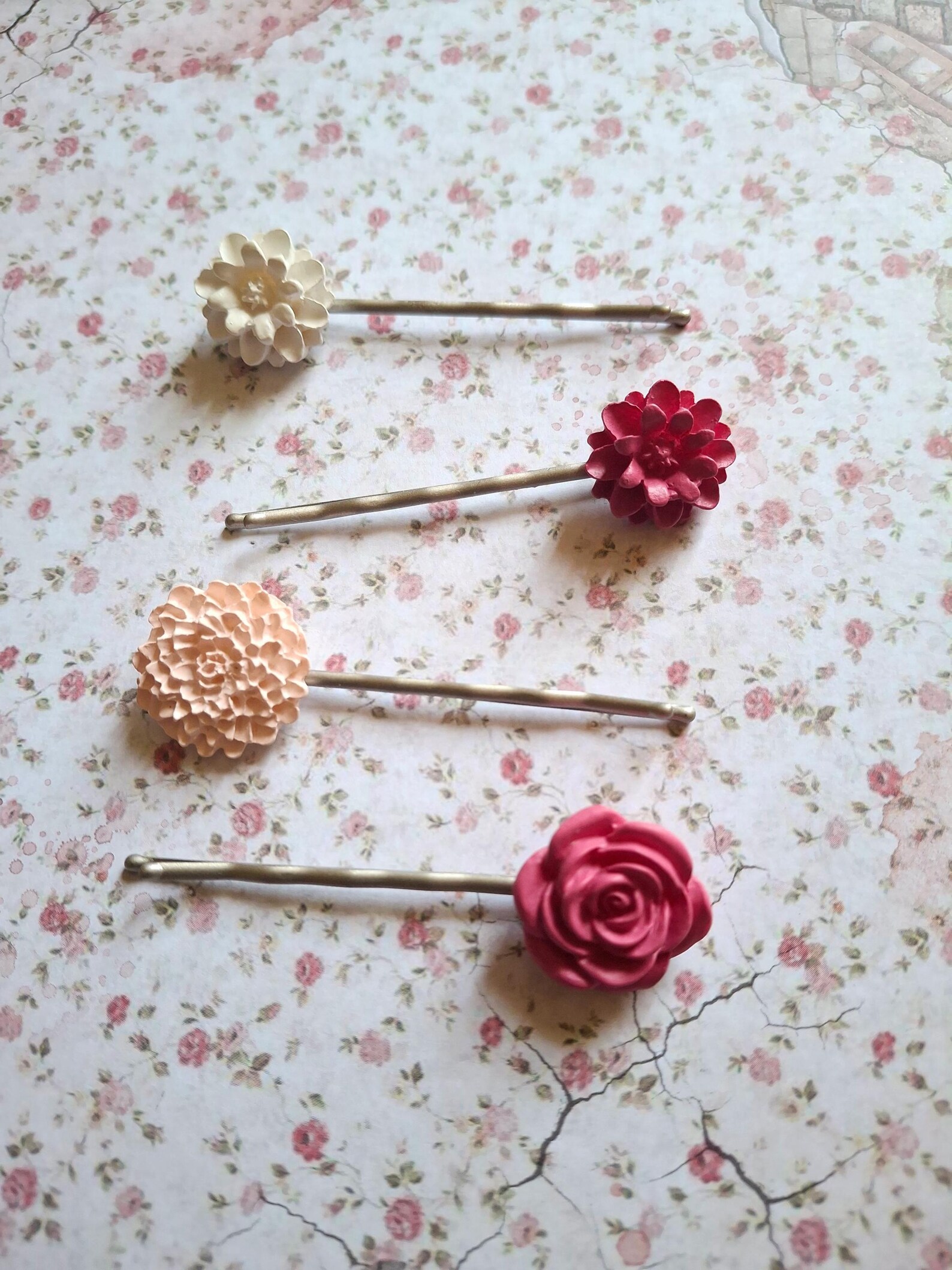 Fuchsia Floral Bobby Pins Set of 4, Floral Hair Pins, Gift for Her ...