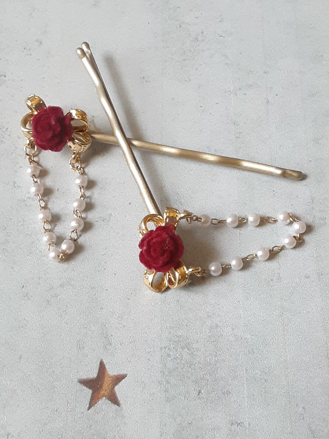 Red Roses Bobby Pins Set of 2, Red Flowers Bobby Pins Gift Under 20 ...