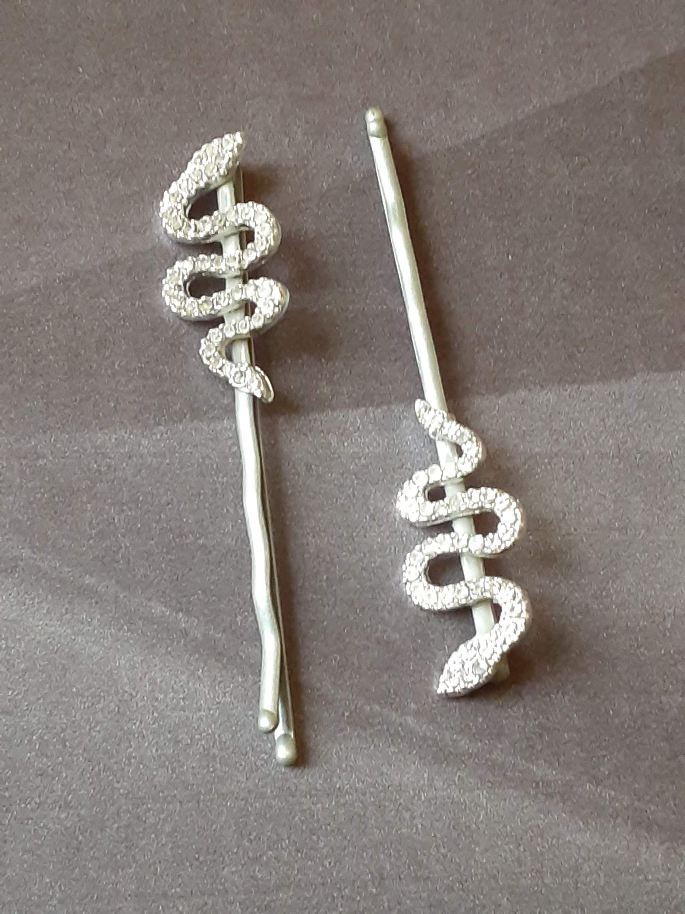 Snake Bobby Pins Set of 2, Rhinestone Bobby Pins, Gift for Her, Golden ...