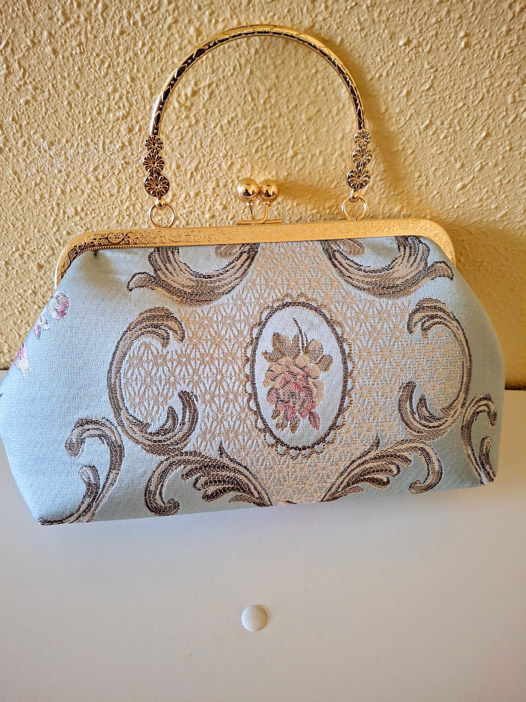 Vintage Style Blue Floral Purse/ Floral Evening Purse/ Silk Floral ...