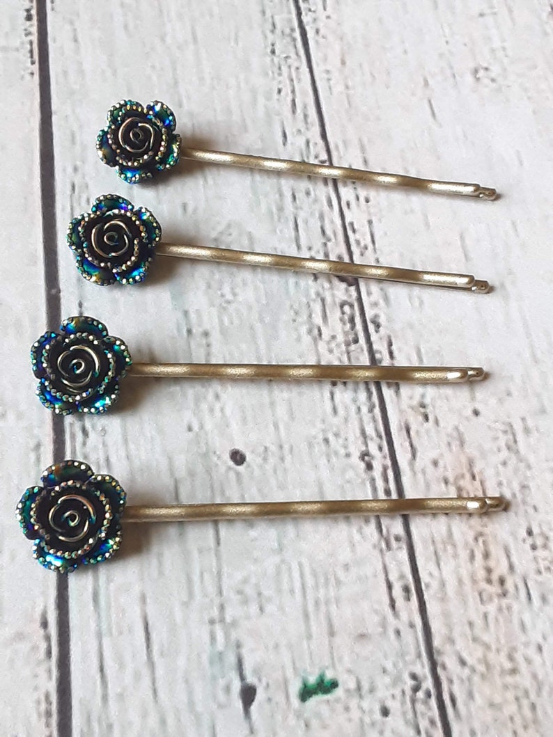 Blue Metallic Bobby Pins Set of 4, Bobby Pins Hair Accessories, Gift ...