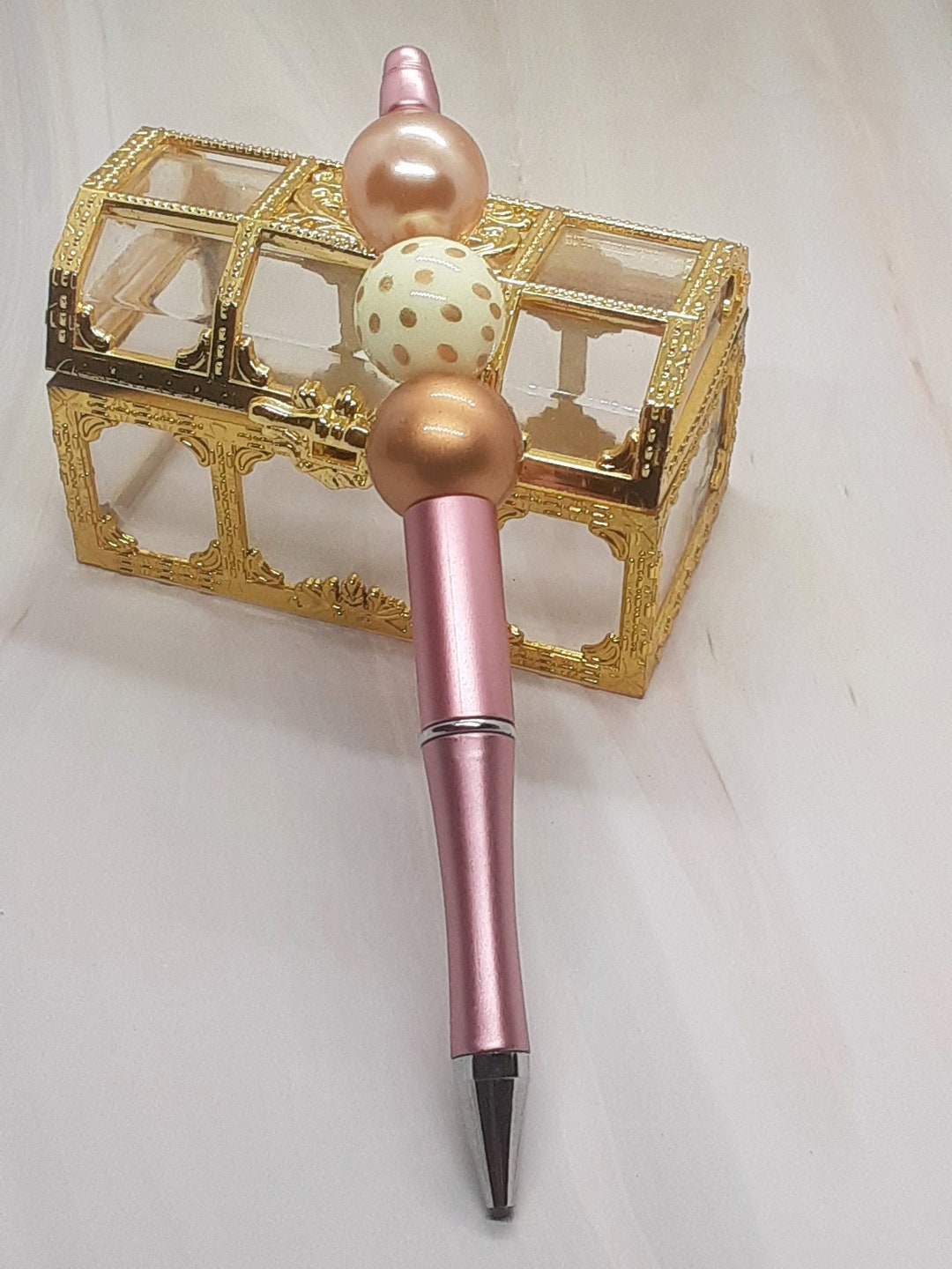Pink Pen With Golden Dots/office Supplies/ Jewelry Pen/pen With Beads ...