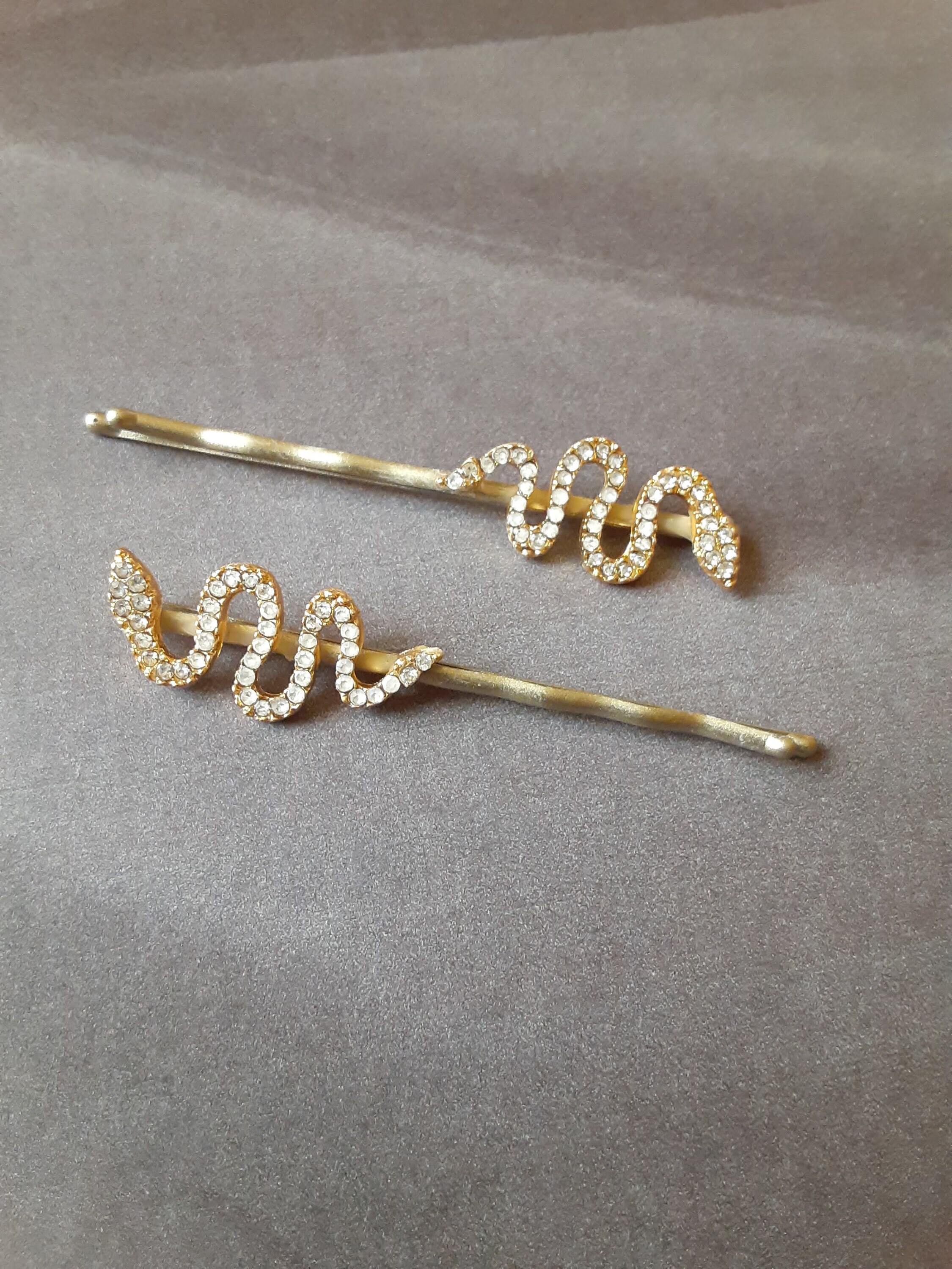 Snake Bobby Pins Set of 2, Rhinestone Bobby Pins, Gift for Her, Golden ...