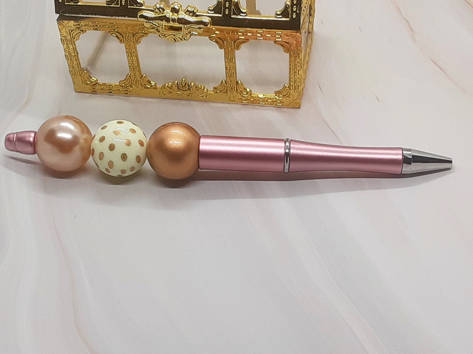 Pink Pen With Golden Dots/office Supplies/ Jewelry Pen/pen With Beads ...