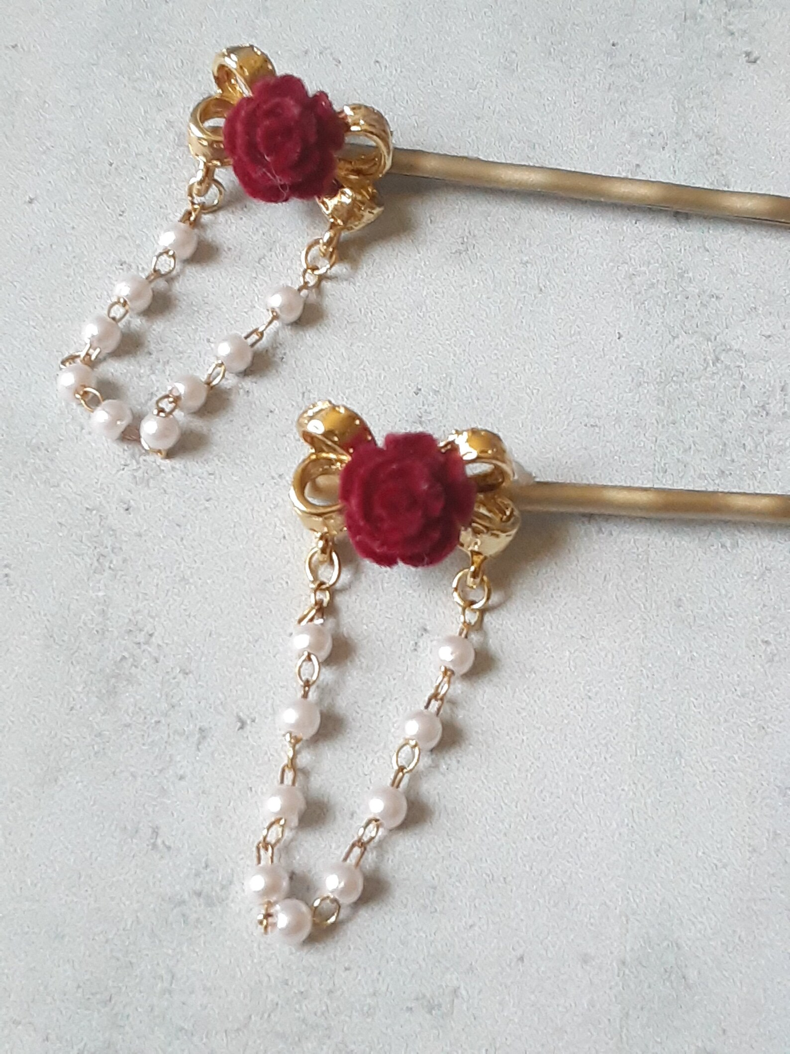 Red Roses Bobby Pins Set of 2, Red Flowers Bobby Pins Gift Under 20 ...