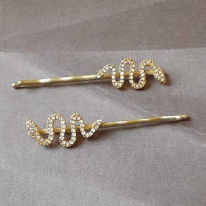 Snake Bobby Pins Set of 2, Rhinestone Bobby Pins, Gift for Her, Golden ...